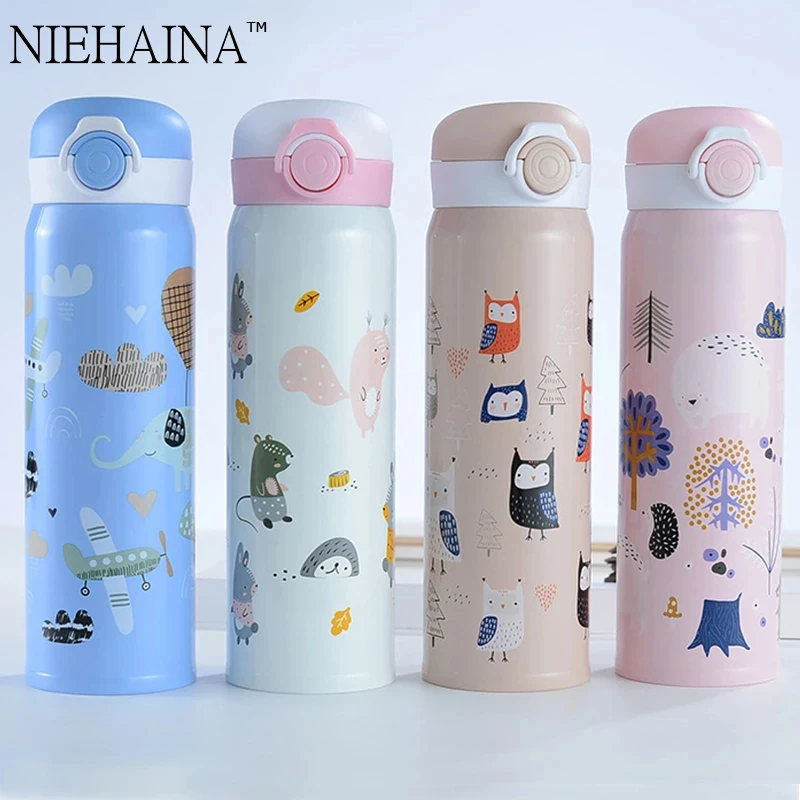 Thermos Cup 304 Stainless Steel Cute Cartoon Bouncing Thermos Vacuum ...