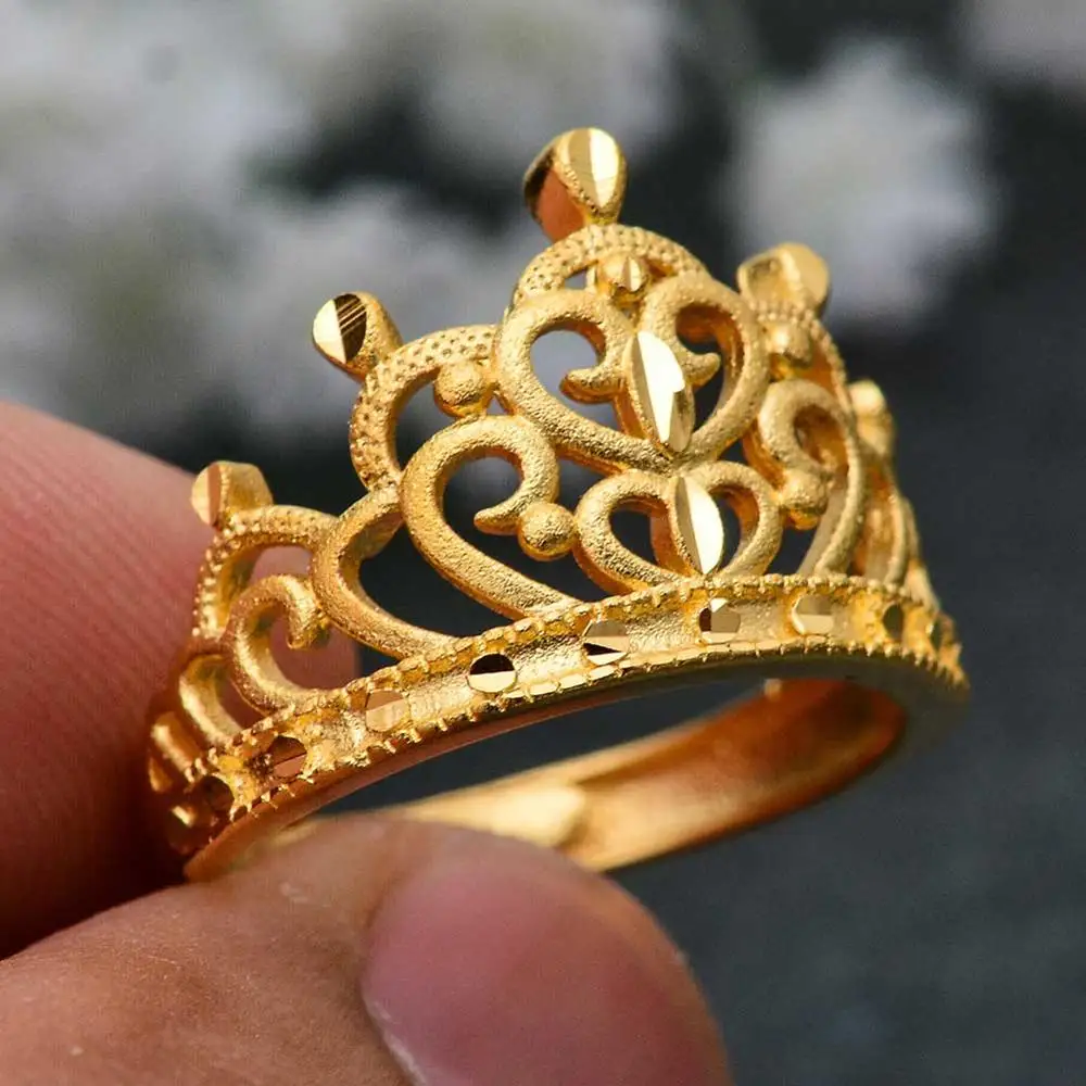 24k Luxury Gold Color Rings For Women King Queen Crown Ring Vintage Big Ladies Rings Wedding Party Christmas Gifts Drop Ship Rings AliExpress