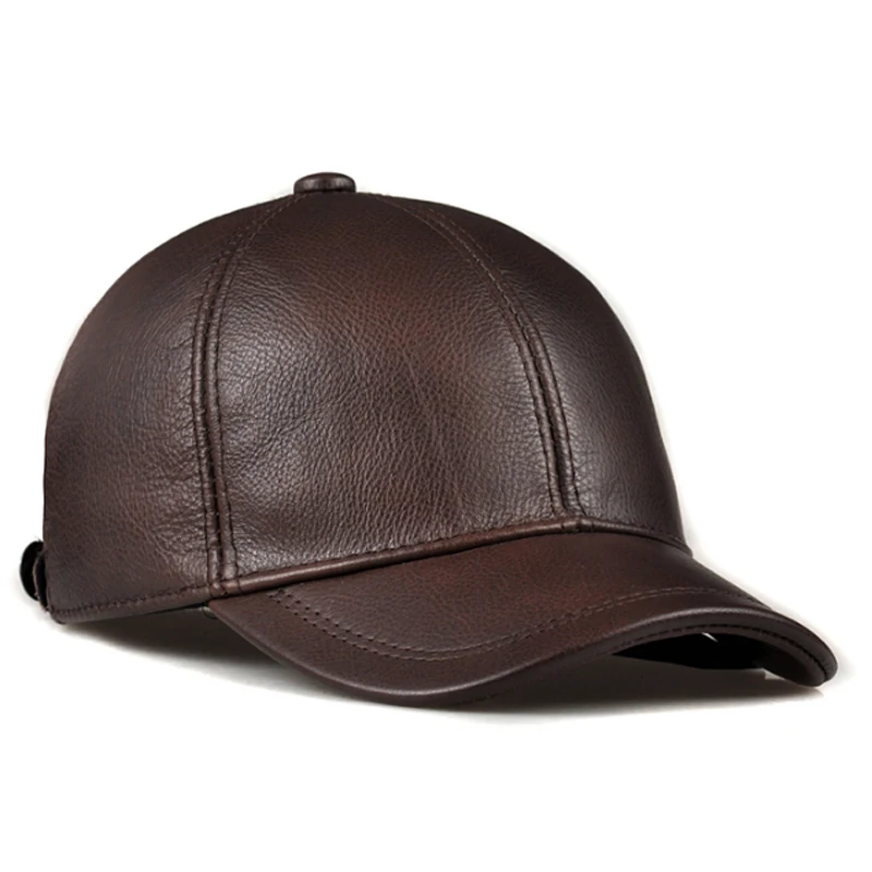 Sales Winter men brown/black Color Real Leather Baseball Caps Men ...
