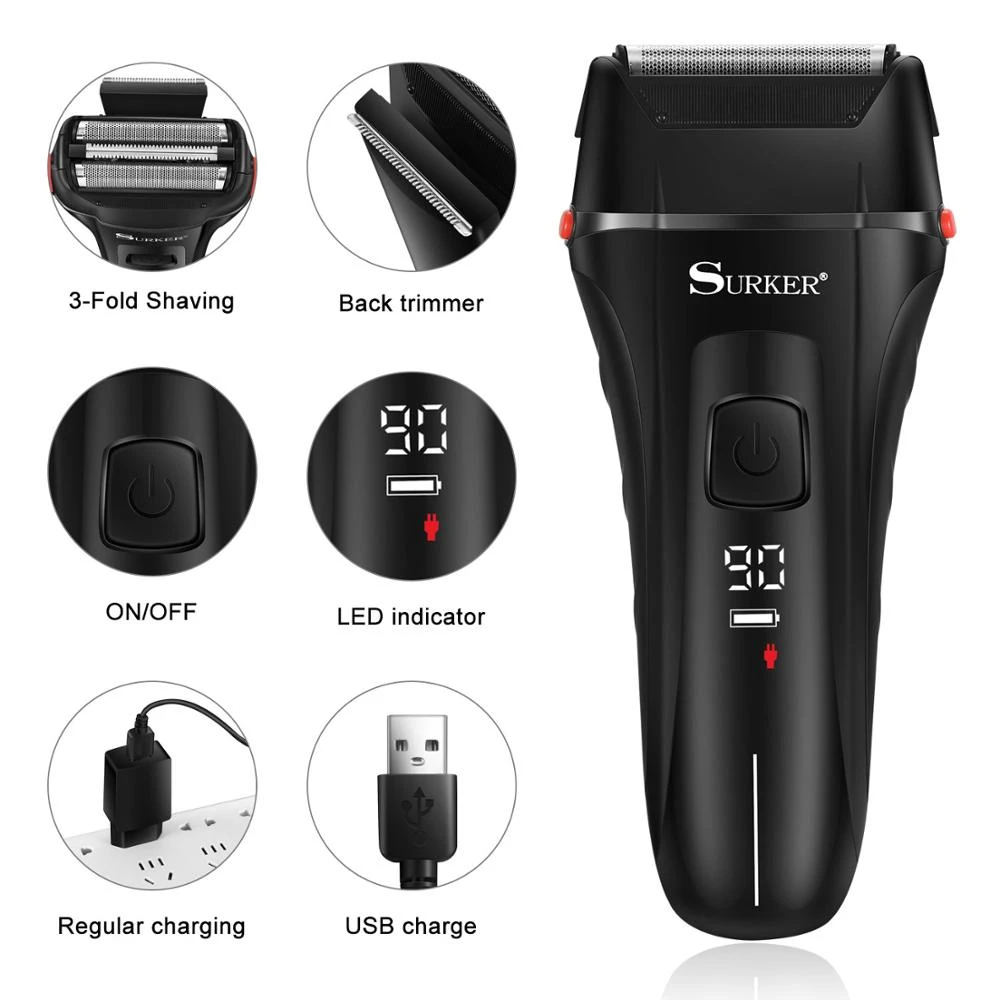 Surker Electric Shaver USB Charging Electric Razor for Men Triple Blade ...