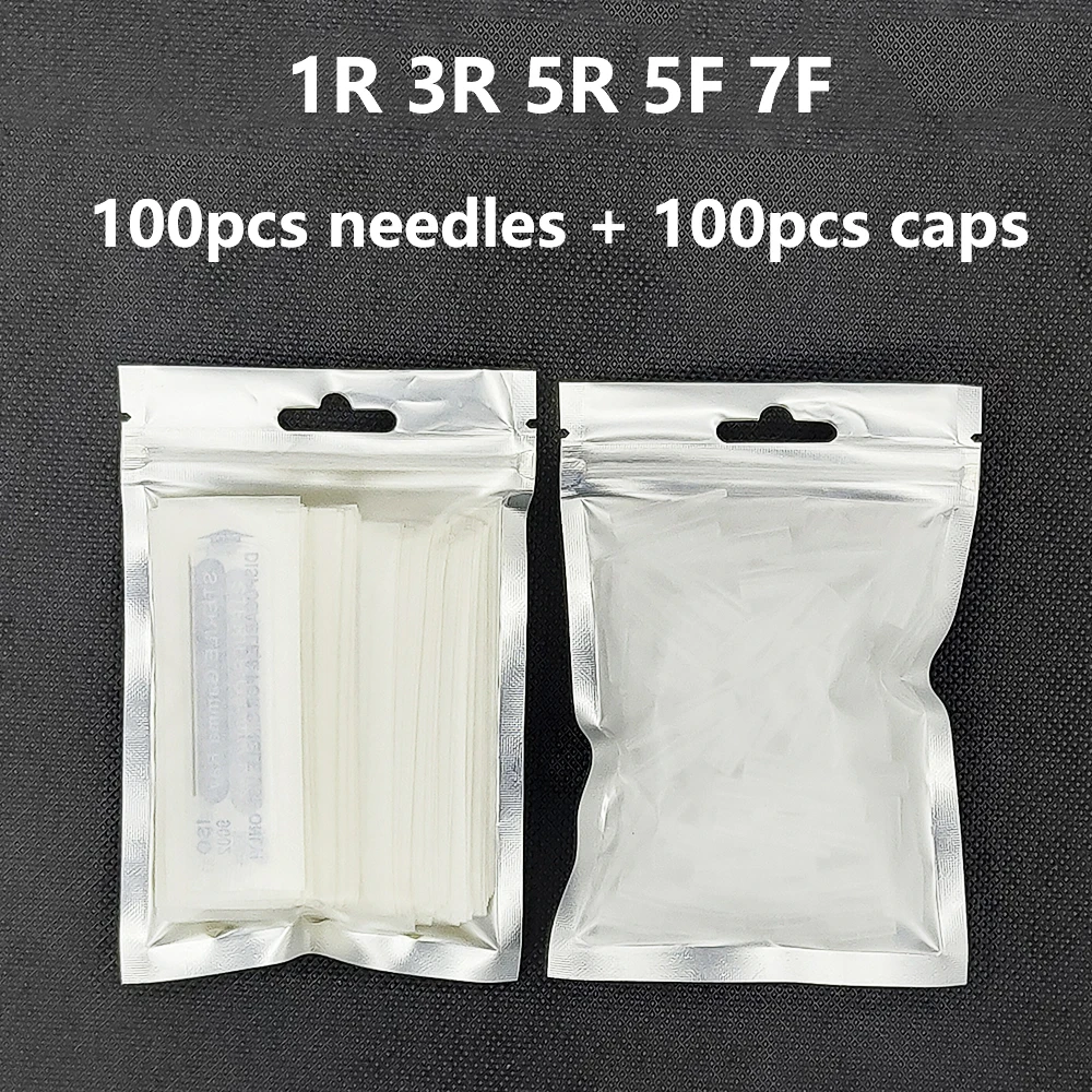 100PCS 1R 3R 5R 5F 7F PMU Needles + Needle Tips Disposable Sterilized ...