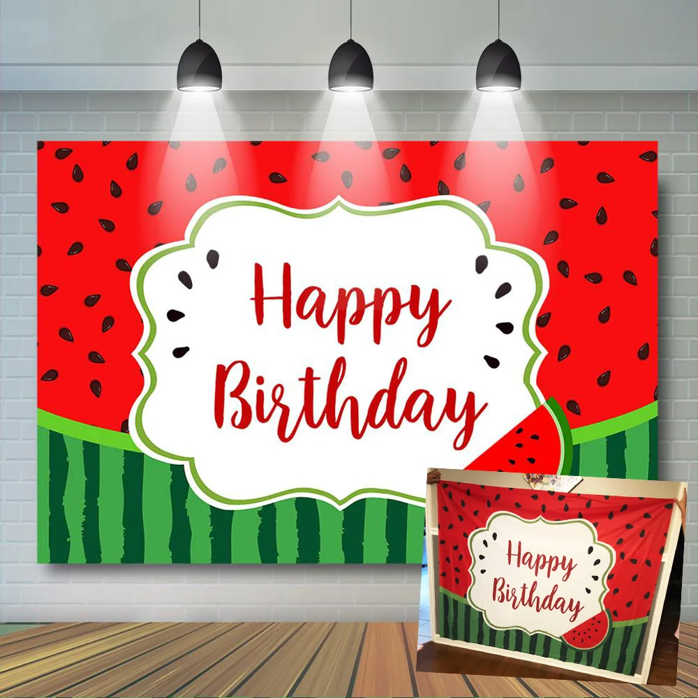 Watermelon Birthday Party Banner Red and Green Backdrop Summer Fruit ...