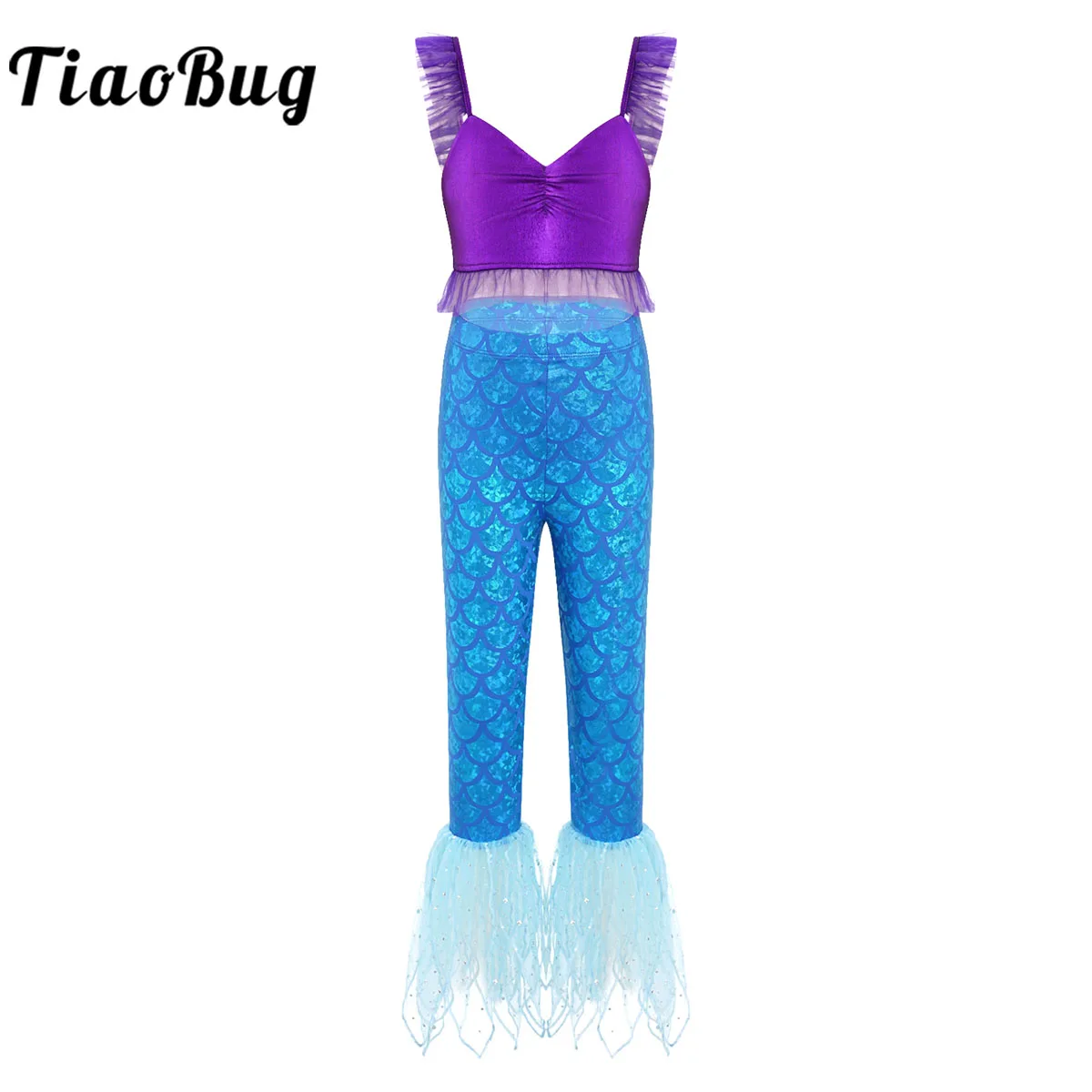 Kids-Girls-Mermaid-Costumes-Outfit-Fish-Scales-Print-Sleeveless-Crop ...