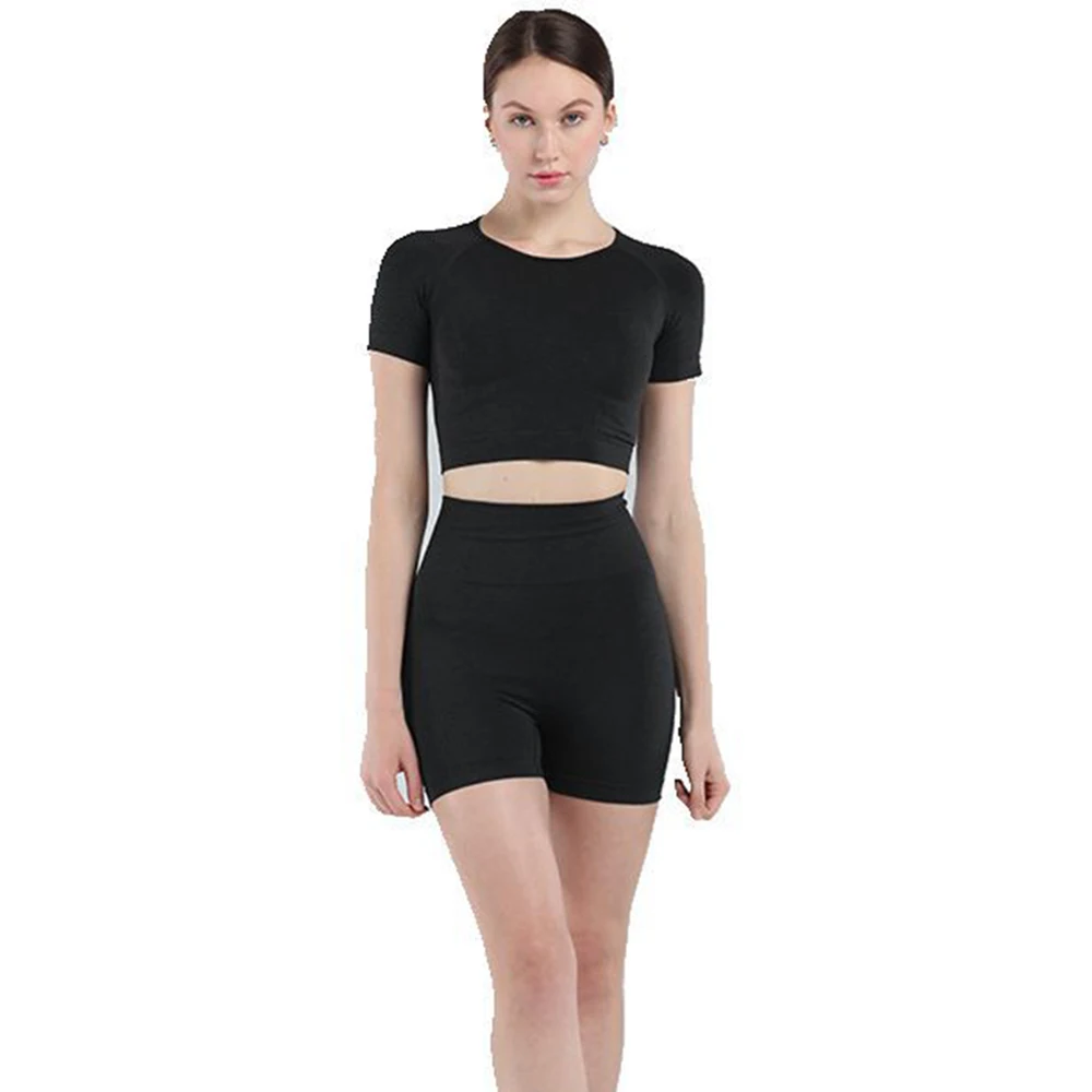 2Pcs Vital Seamless Gym Set Workout Clothes Women Short Sleeve Crop ...