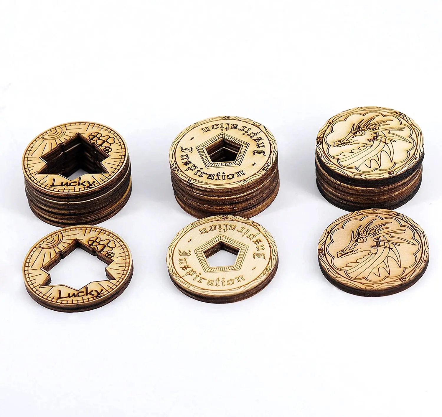 D&D Inspiration Coin Tokens Laser Cut Wood Carved with Dragon & Ship ...