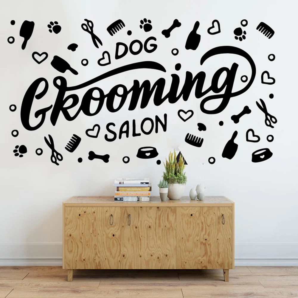 Large-Pet-Grooming-Salon-Window-Wall-Decal-Cartoon-Groomer-Pets-Dog-Cat ...