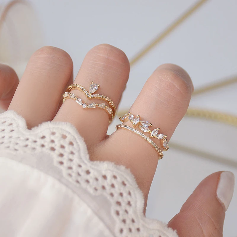 2pcs/set Leaf Adjustable 18K gold plated Ring | Dagiba Jewelry
