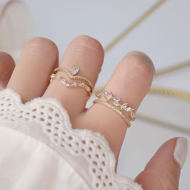 2pcs/set Leaf Adjustable 18K gold plated Ring