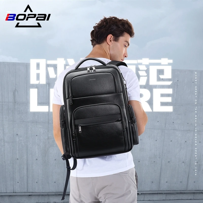 BOPAI genuine leather men's backpack | Fashion Large Capacity School ...