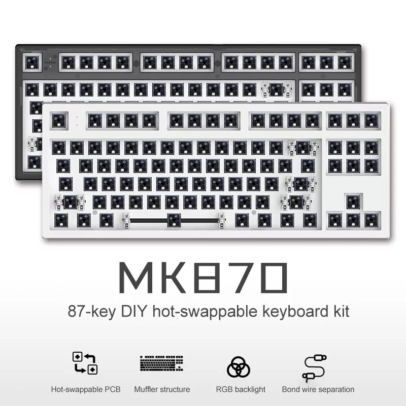 Kit de teclado mecánico MK870, 87 teclas, Hotswap 80%, retroiluminación RGB con cable USB, PCB ...