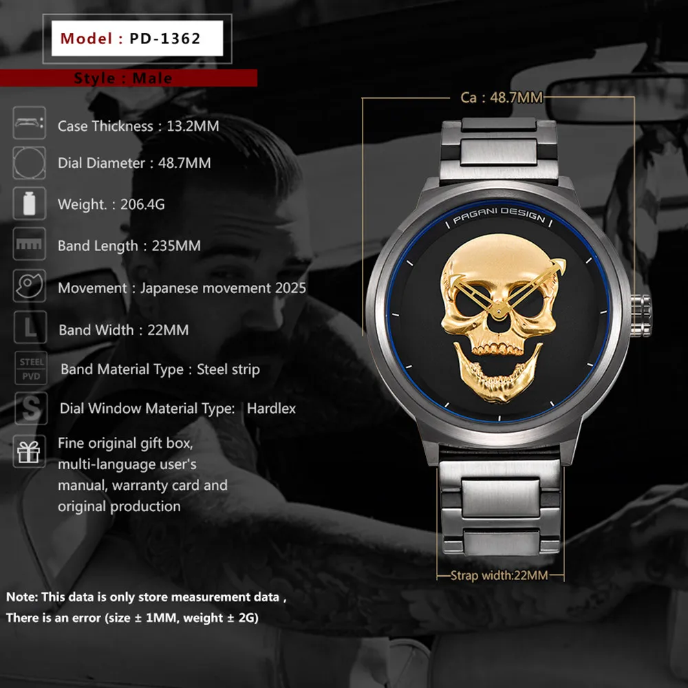 LIGE Skull Watch LIGE9876 Punk 3D Skull Men Watch LIGE