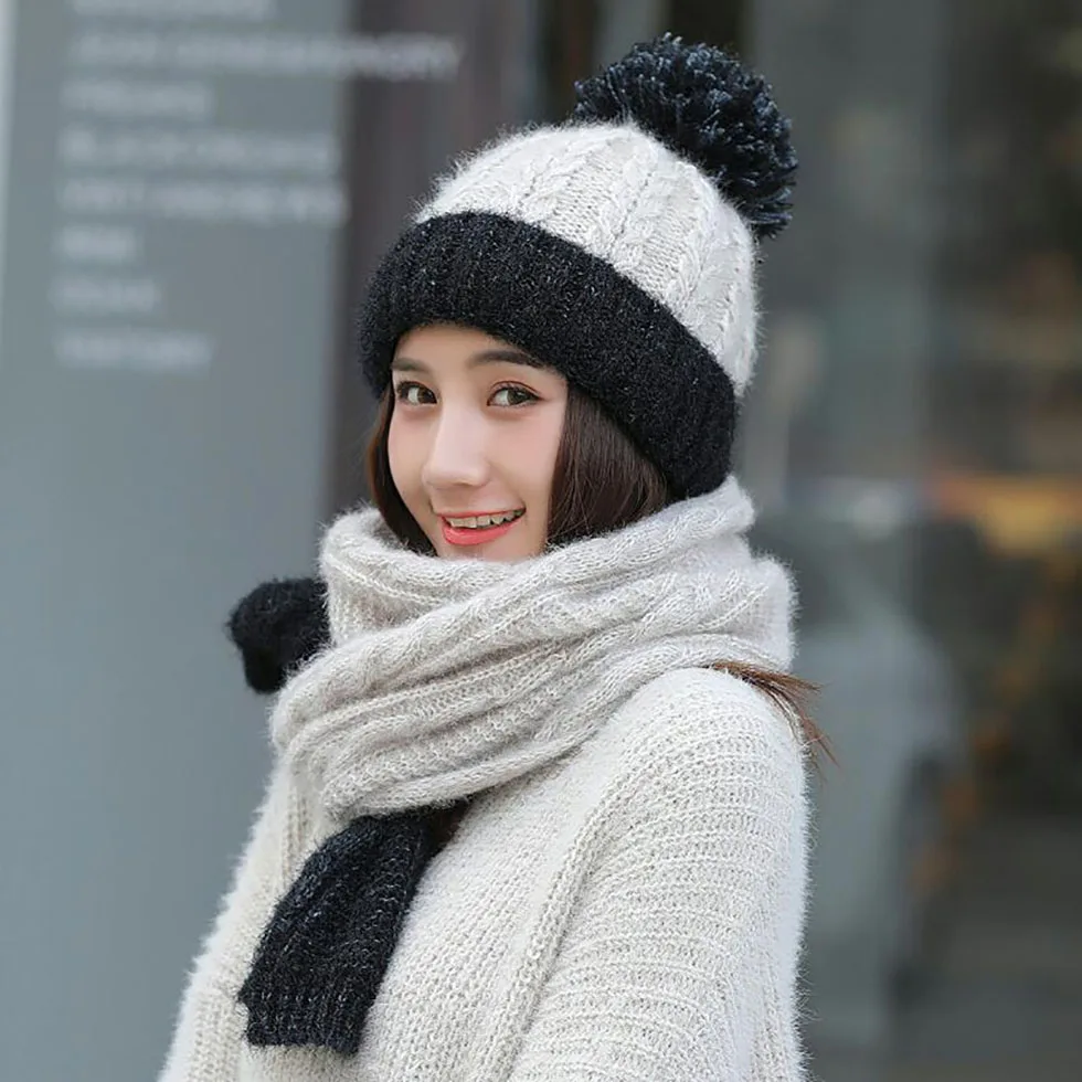 Calymel осень и зима новая женская вязаная шапка меховая шапка и шарф ...