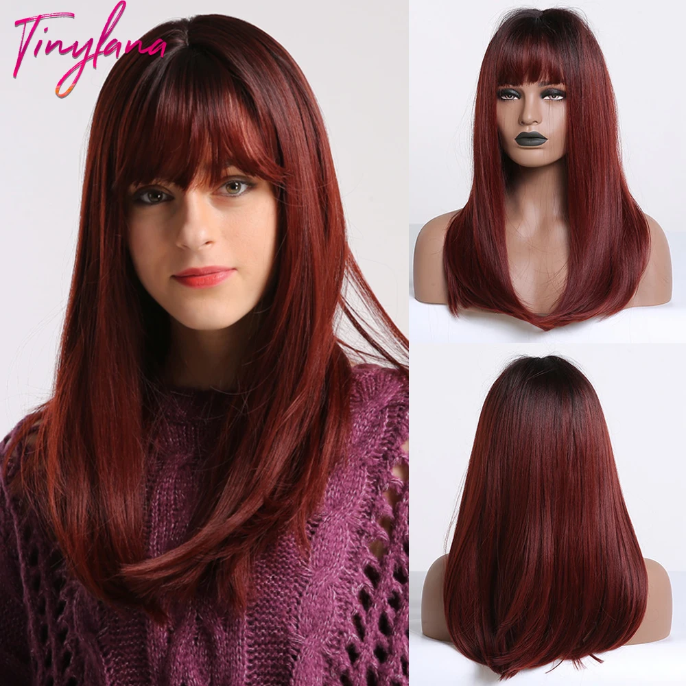 Perruque,lc299-1--Perruque Synthétique Bob Mi-lisse Noire Avec Frange ...