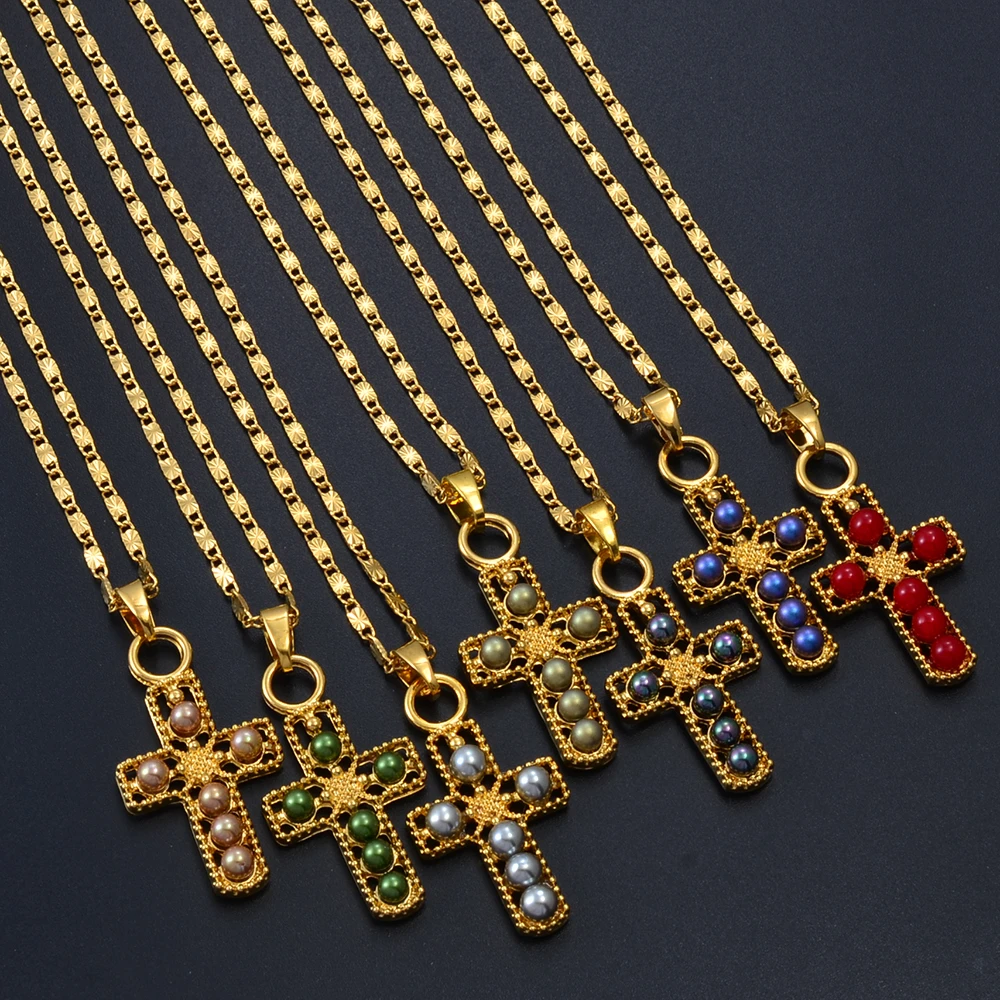 Anniyo Hawaiian Cross Pearl Necklaces Jewelry for Women Girls ...