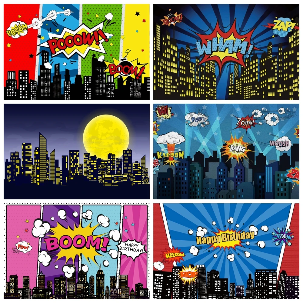 Vinyl Backdrop For Photography Baby Comic City Buildings Superhero ...