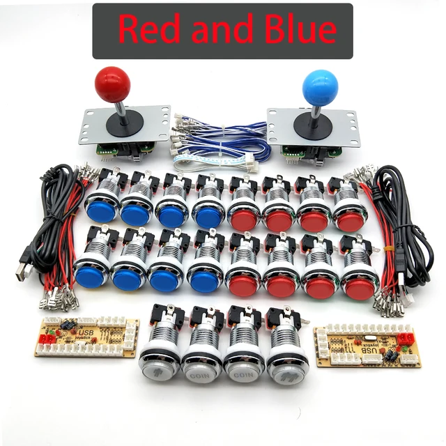 Kit diy para controle arcade zero delay, led 5v, botão chrome, joystick sanwa, 1 e 2 jogadores ...