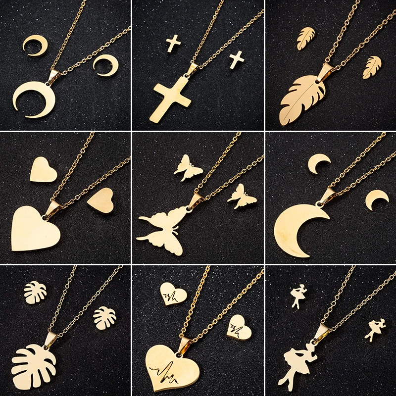 Simple Curved Crescent Moon Necklace Pendant Stainless Steel Jewelry ...