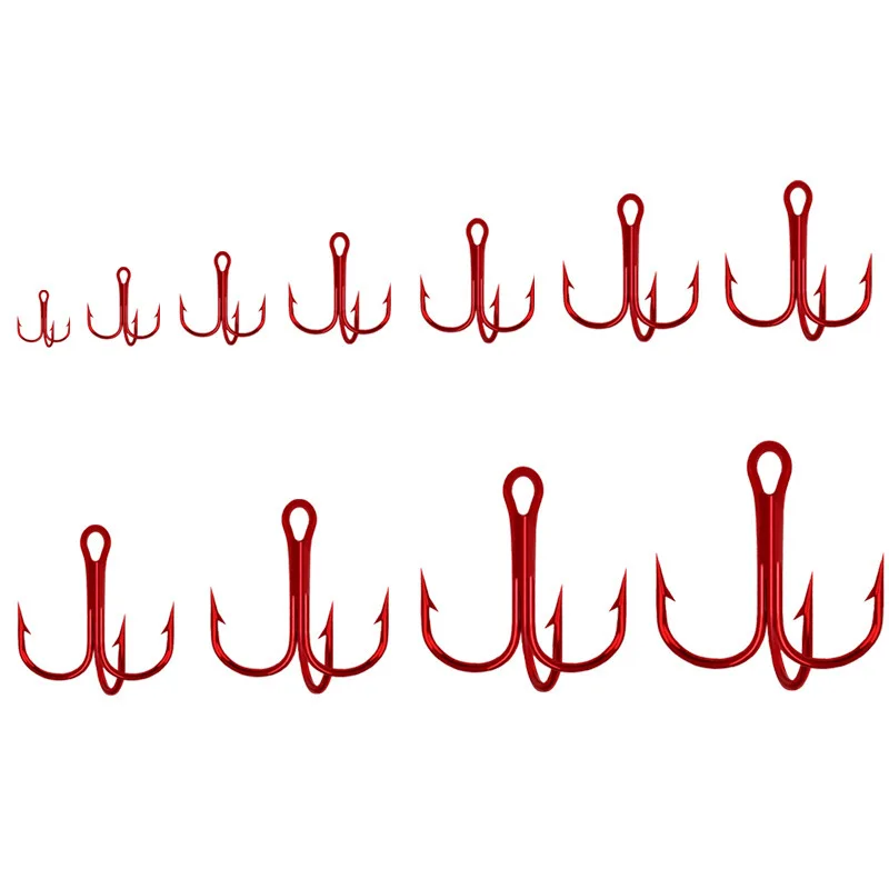 Red Nickel Treble Hook High Carbon Steel Fishing Sharp Hooks Barbed ...