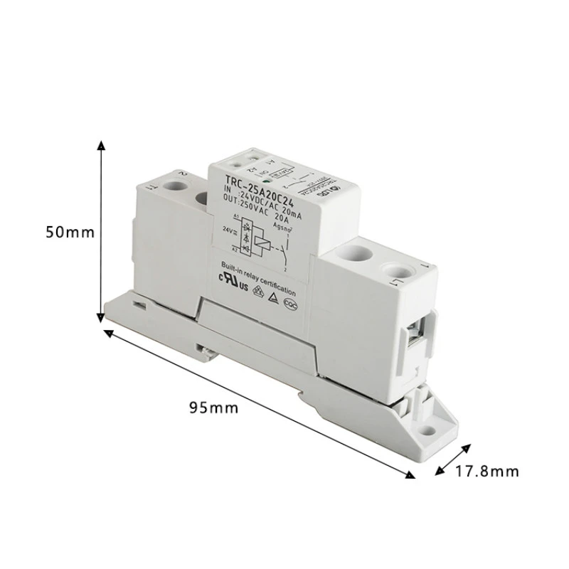 1PC 12V 24VDC/AC 20mA Input High Power Din Rail Relay 250VAC 20A Output ...