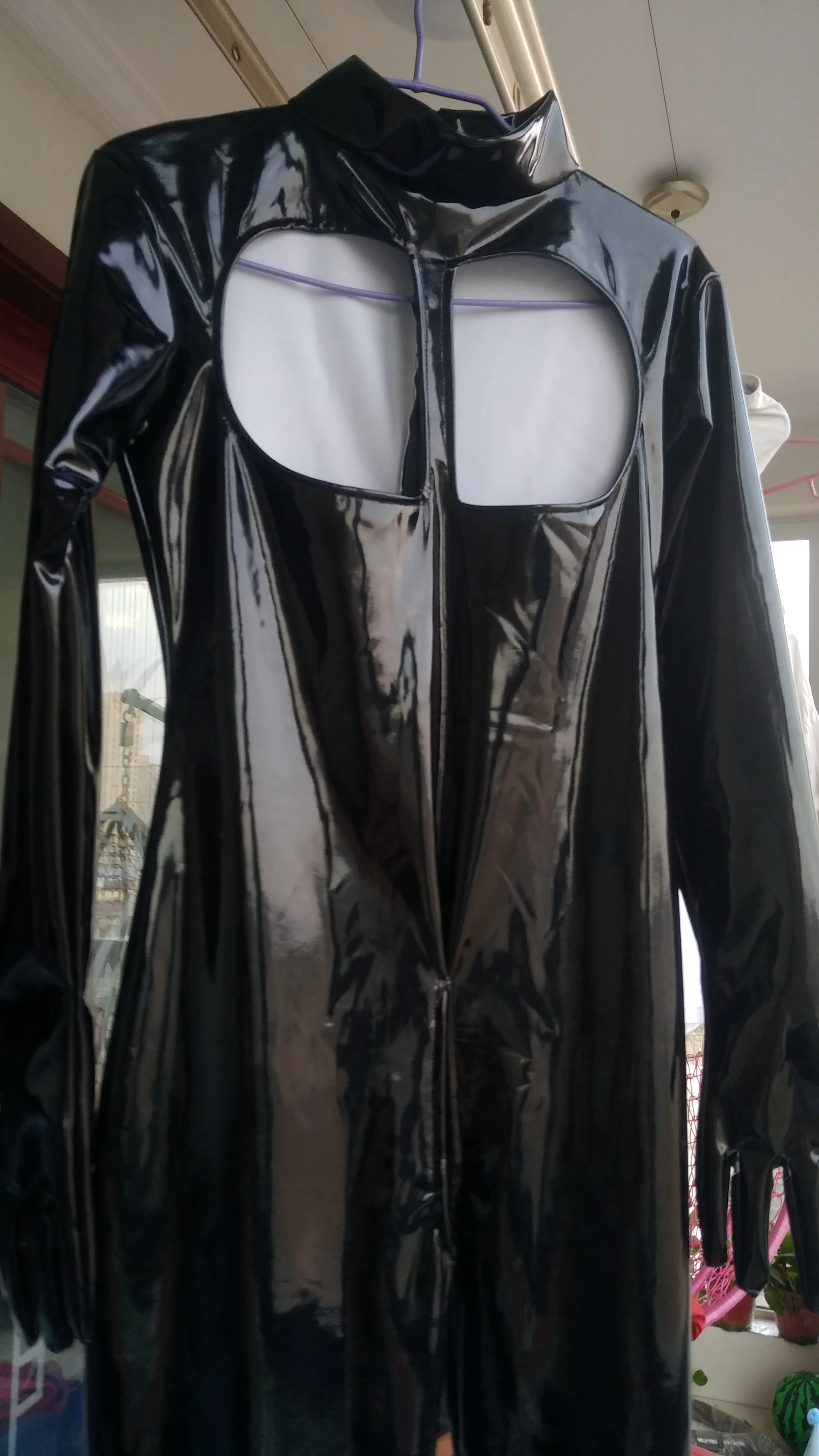 Sexy Women Catsuit Bodysuit Open Bust and Crotch PVC leather Latex ...