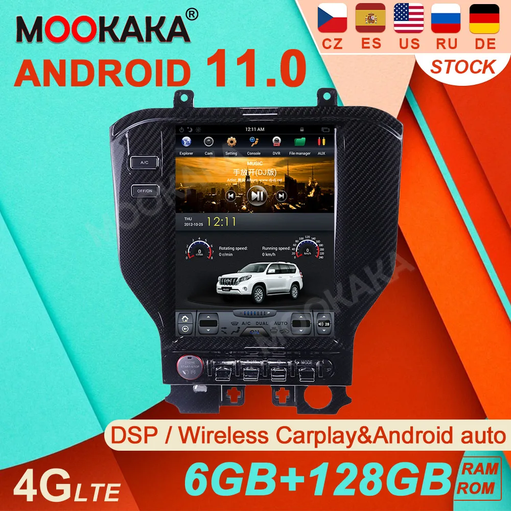Android 11 6+128G Tesla For Ford Mustang GT GT320 GT500 Carbon Fiber ...