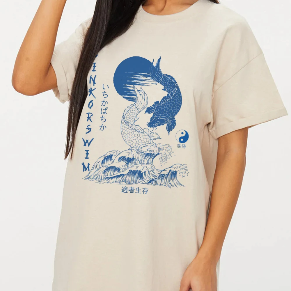 Koi Fish Japanese Style T Shirt Vintage Plus Size Harajuku Streetwear ...