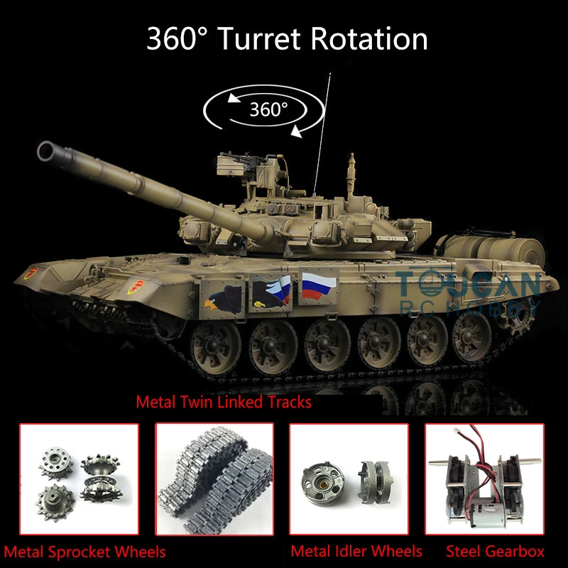 Heng long 1/16 TK7.0 Upgraded Russia T90 RC Tank 3938 W/ 360° Turret ...