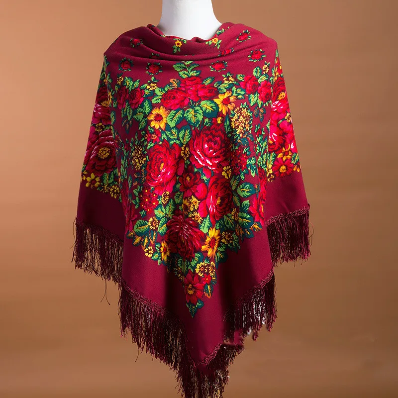 135*135cm Ethnic Style Women Russian Square Scarf Retro Floral Pattern ...
