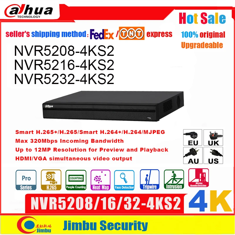 Dahua NVR 4K NVR5208-4KS2 NVR5216-4KS2 NVR5232-4KS2 up to 12Mp H.265 8/16/32Channel Face ...