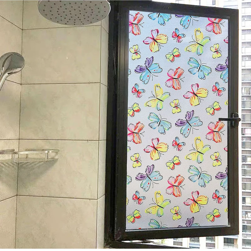 30-90cm X 200cm Colorful Cartoon Butterfly Frosted Privacy Bedroom ...