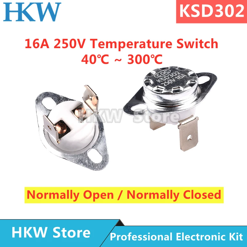 1pcs Bimetal Thermostat Ksd302 Ksd301 16a 250v Temperature Switch Ceramics 40~300c Degree ...