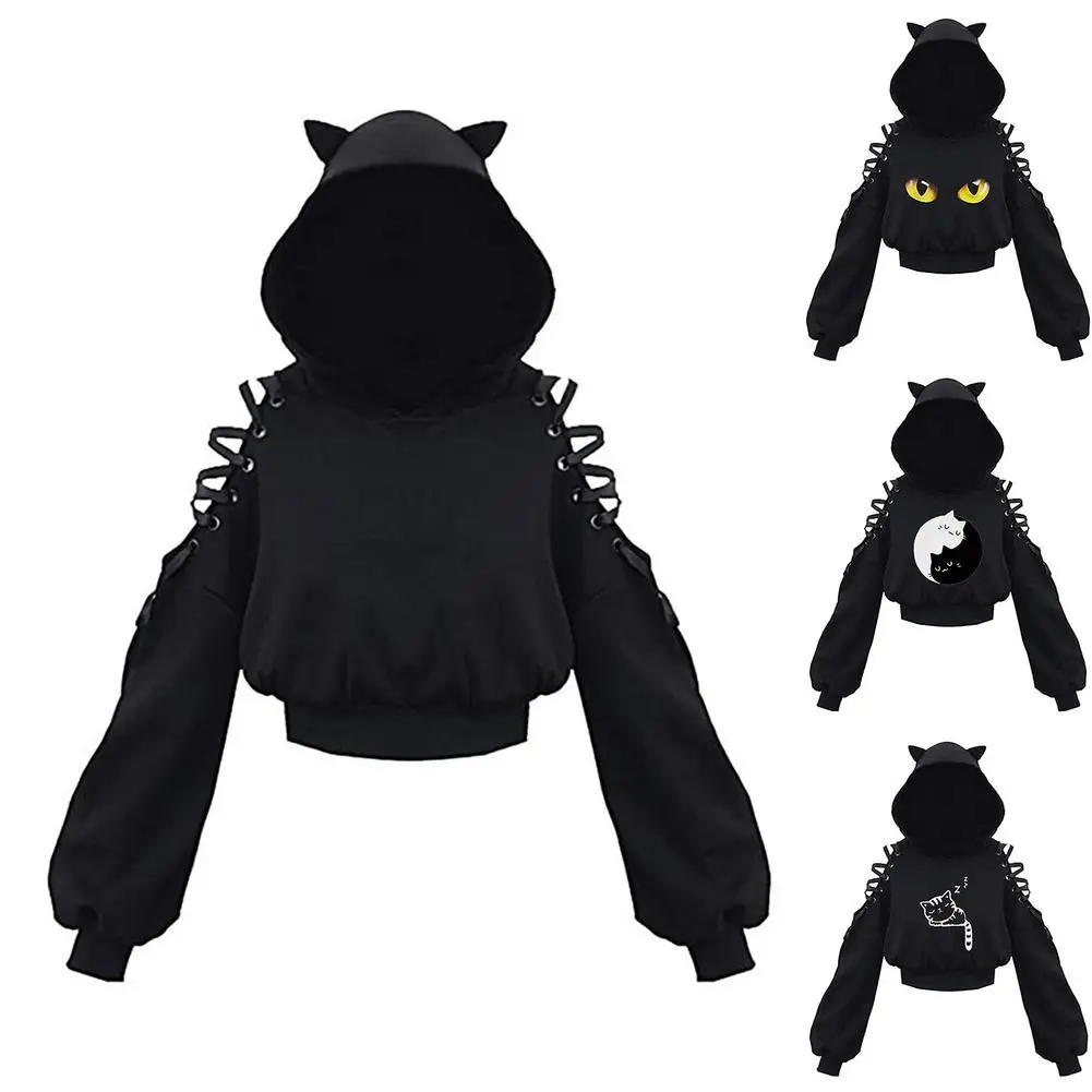 Harajuku Sudadera larga sin mangas para mujer, suéter con capucha y ...