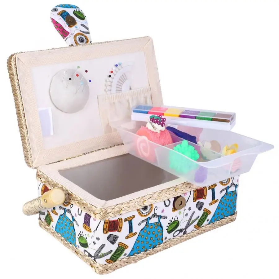 Household-Fabric-Craft-Handmade-Sewing-Basket-Thread-Needle-Storage-Box ...