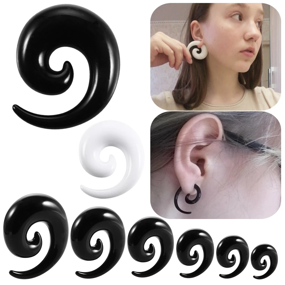 Branco-e-Preto-Espiral-Ear-Taper-Alongamento-Gauges-Ear-Plug-T-nel ...