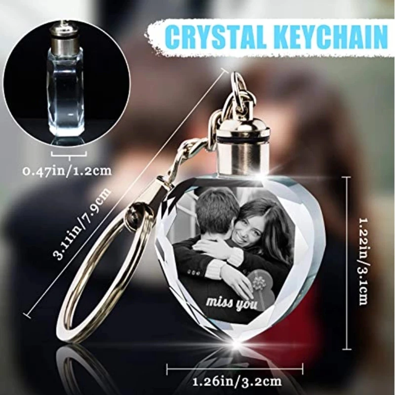 Diy 3D Colorful Personalized Heart Crystal Key Chain Photo LED Light ...