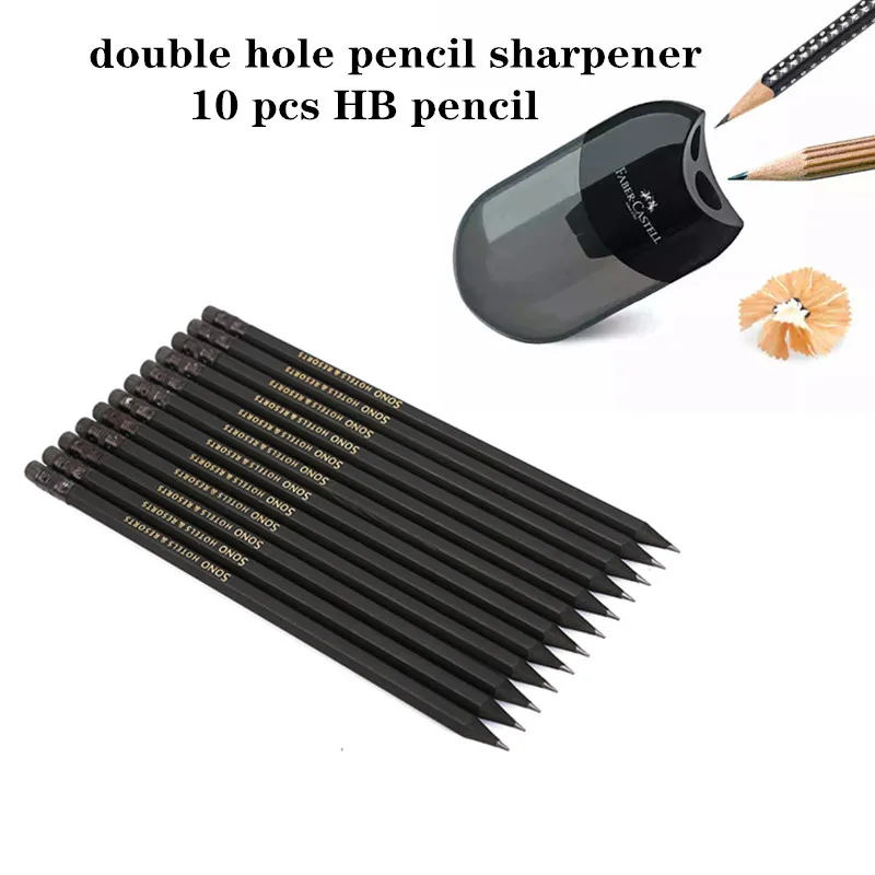 10-HB-ebony-pencil-with-eraser-double-hole-pencil-sharpener-set ...