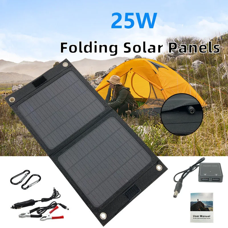 25W 18V Folding Solar Panel Outdoor Portable Charger Foldable Solar ...