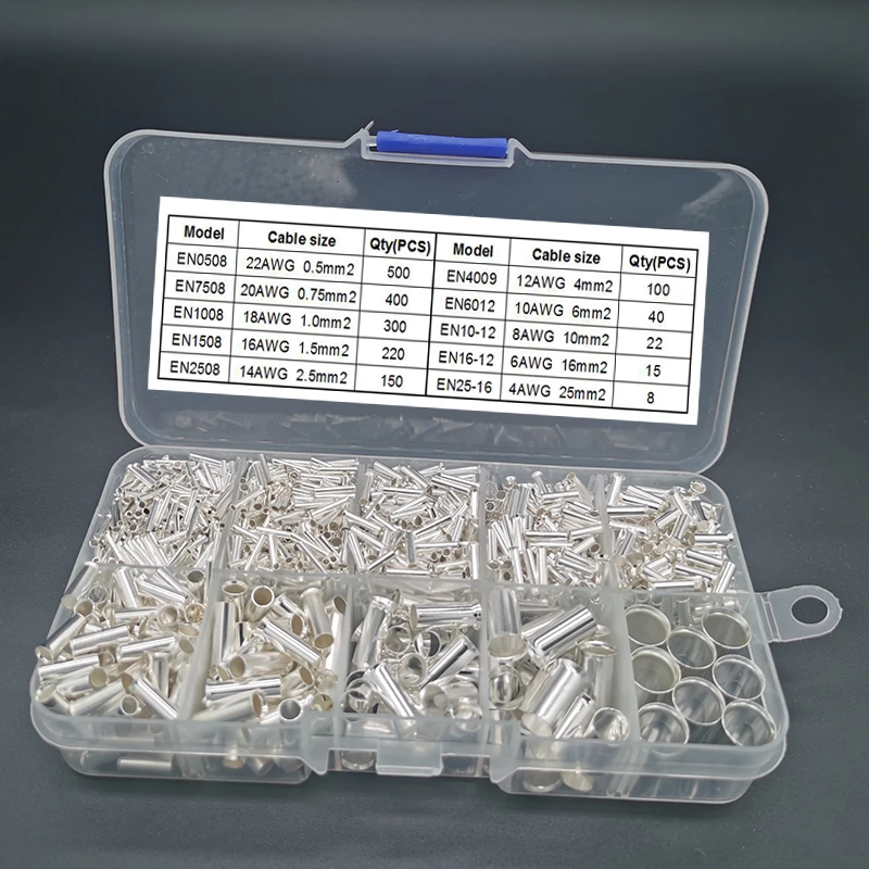 1755pcs Tube Bare Crimp Terminals Electric Copper Naked Cord End ...