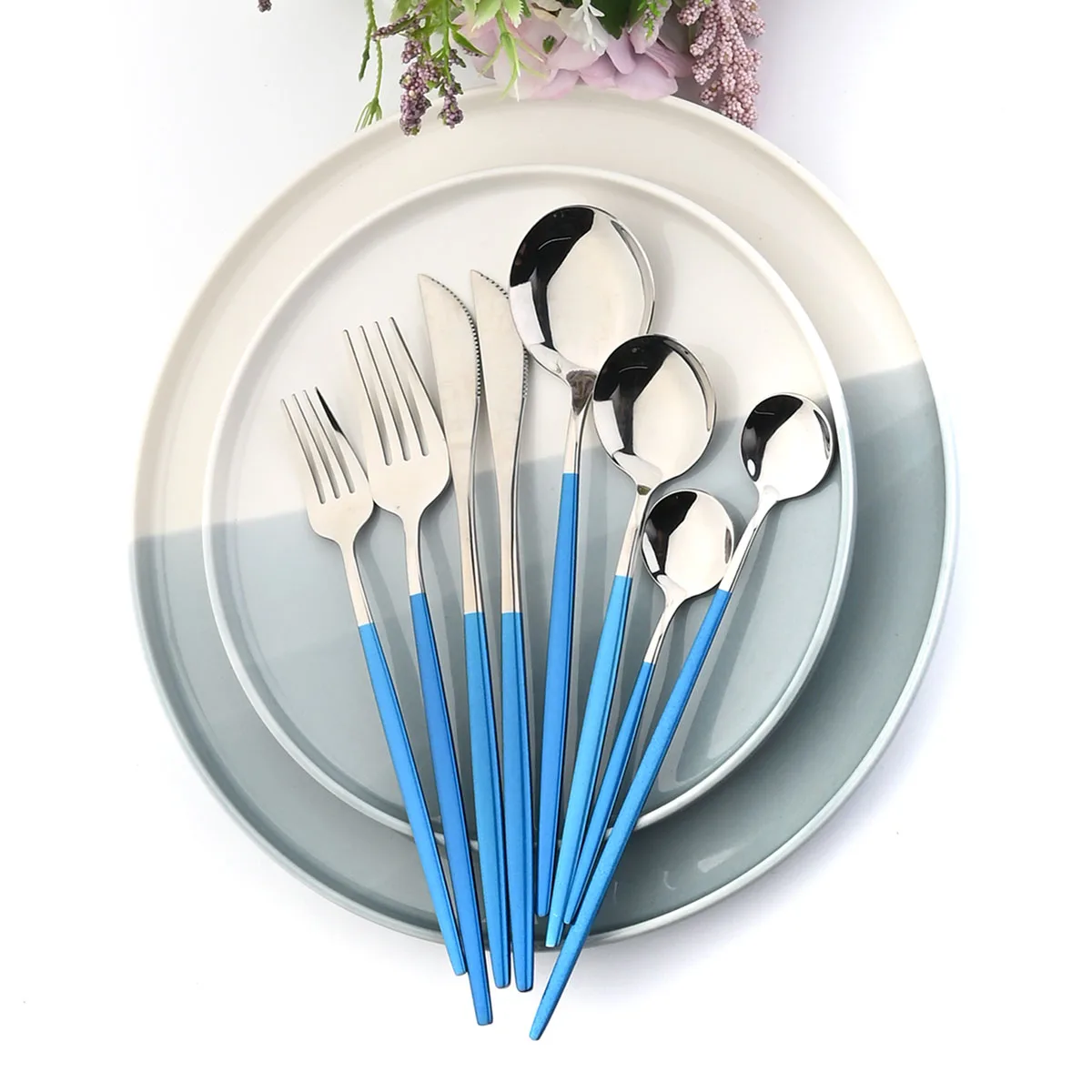 JANKNG-Blue-Cutlery-Set-18-0-Stainless-Steel-Gold-Dinnerware-Set ...