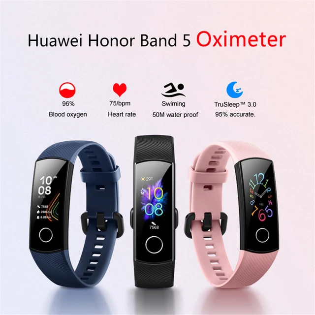 HONOR Band 5 Heart Rate Blood Oxygen Monitor Swimming 50AM Waterproof ...