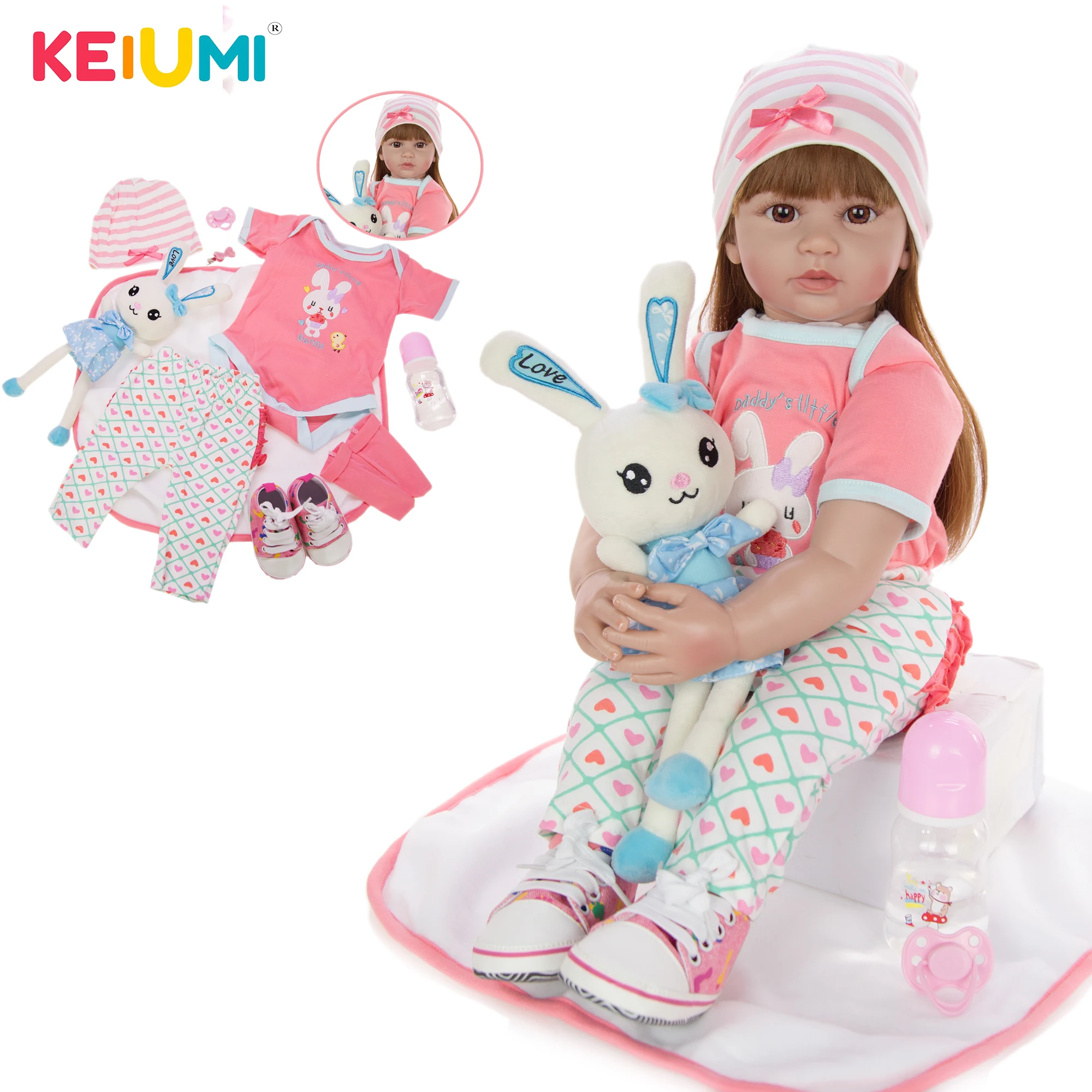 Keiumi boneca realista, boneca infantil de silicone com 24 modos, 60cm ...
