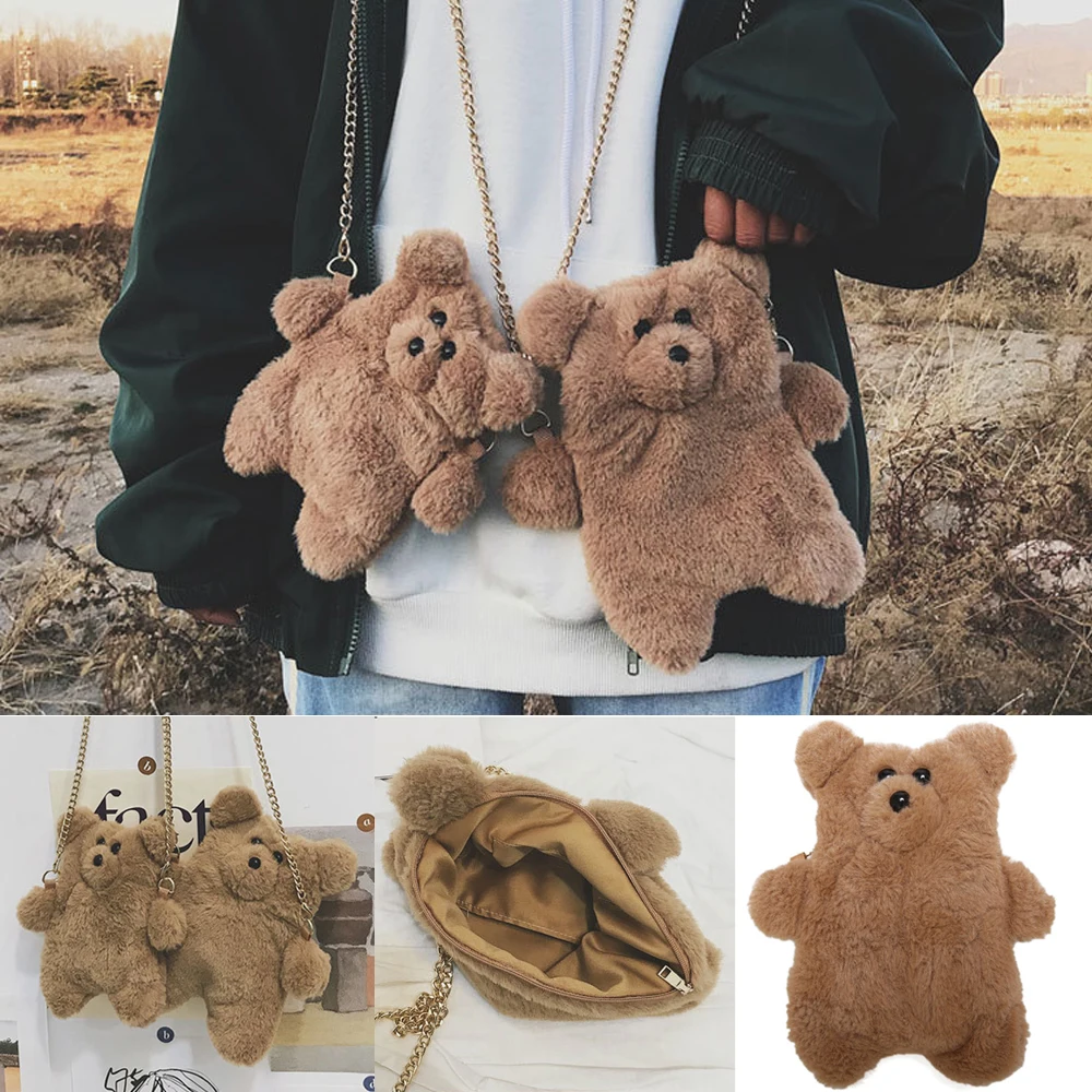 Girls Sweet Cute Plush Teddy Bear Crossbody Bags Women Harajuku Casual ...