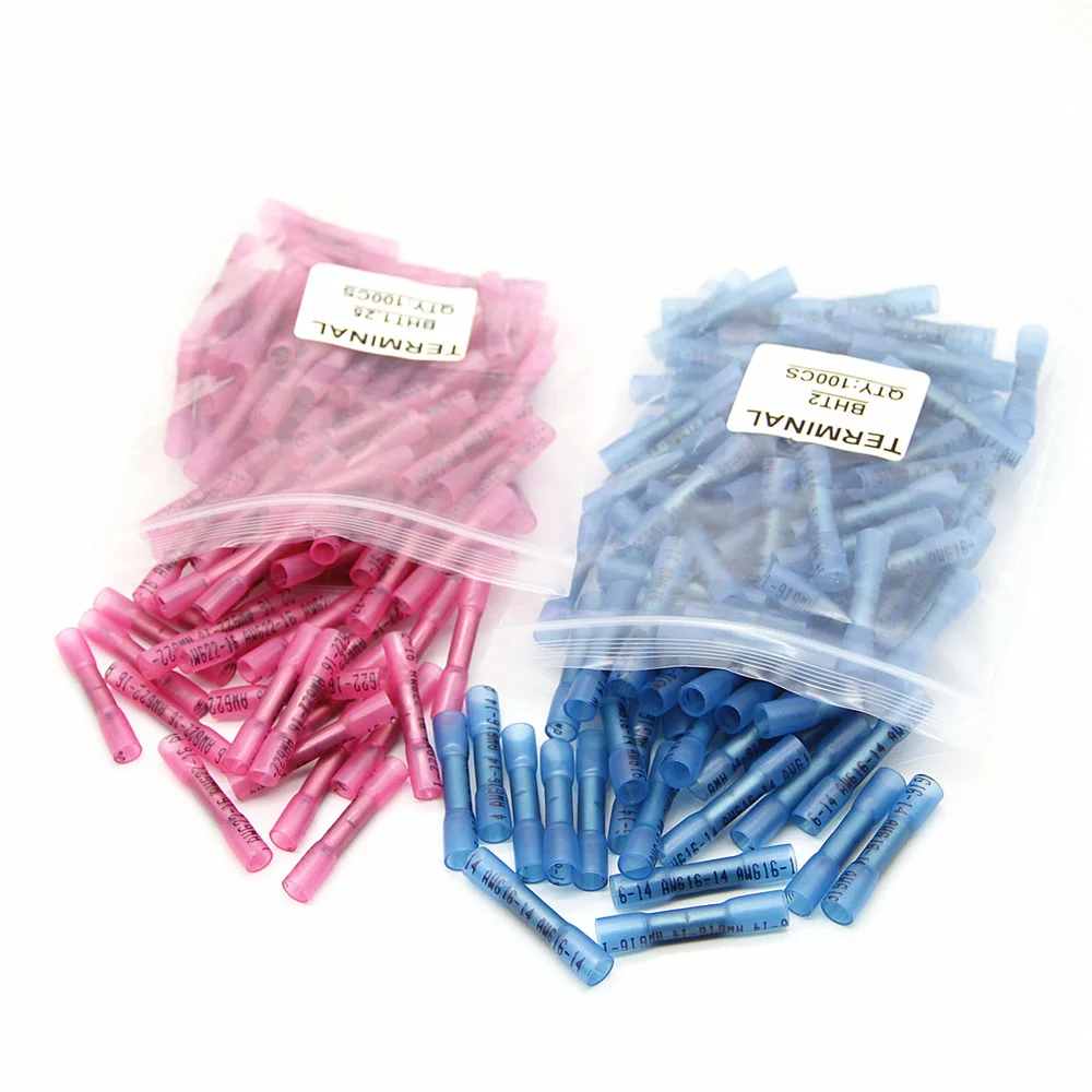 100/150/200/300/400/500PCS Heat Shrink Butt Wire Crimp Connectors Dual ...
