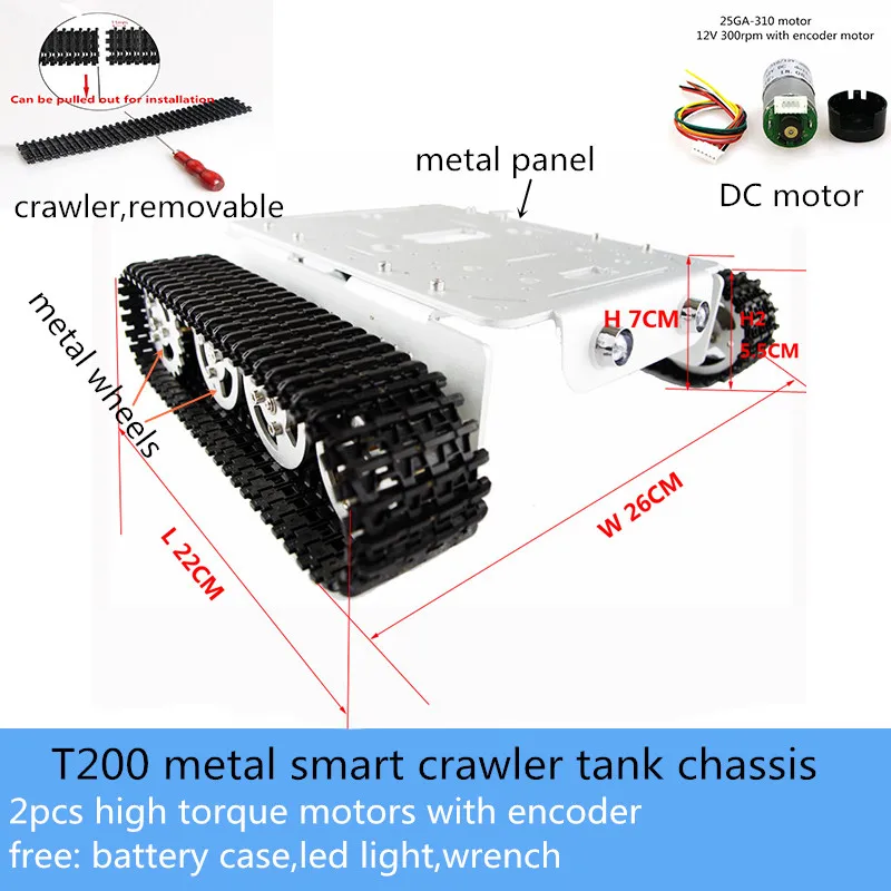 DIY 2WD T200 Metal Smart Crawler Robot Tank Chassis Kit High Torque ...