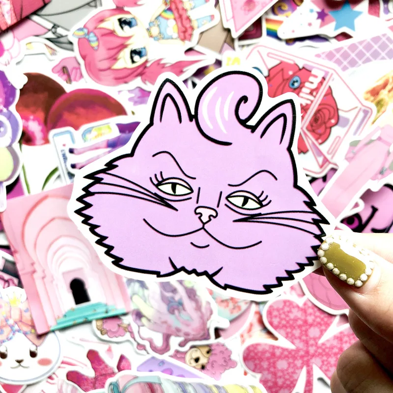 64pcs VSCO GIRL Pink Cartoon Graffiti Stickers flower cat Waterproof ...