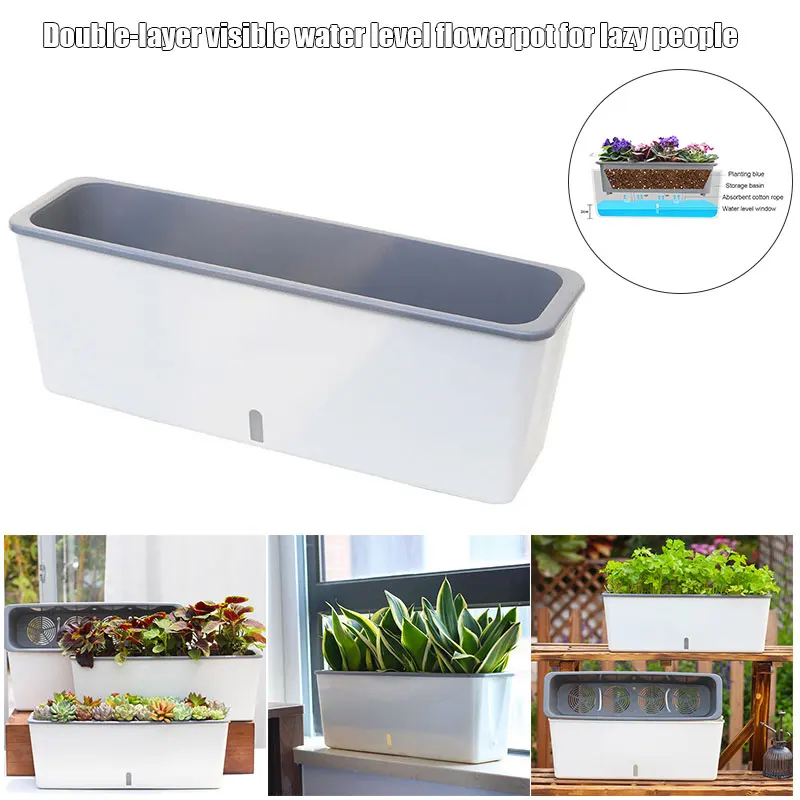Lazy flower pot self absorbing water vegetable pot Long Strip Double ...