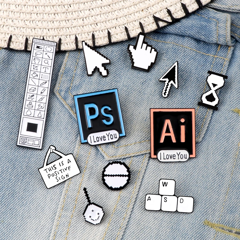 Classical Pixel Cursors Brooch Photoshop Toolbar Pins AI Quotes Enamel ...
