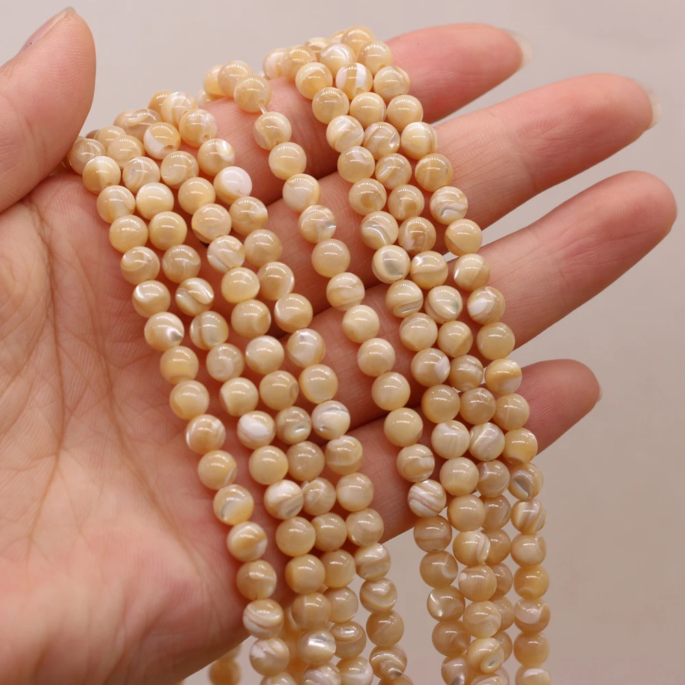 Natural-Shell-Beads-Yellow-White-Round-Shape-Loose-Exquisite-Shell ...