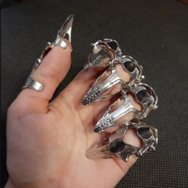 Imixlot Punk Ring Rock Scroll Joint Armor Knuckle Metal Full Finger ...