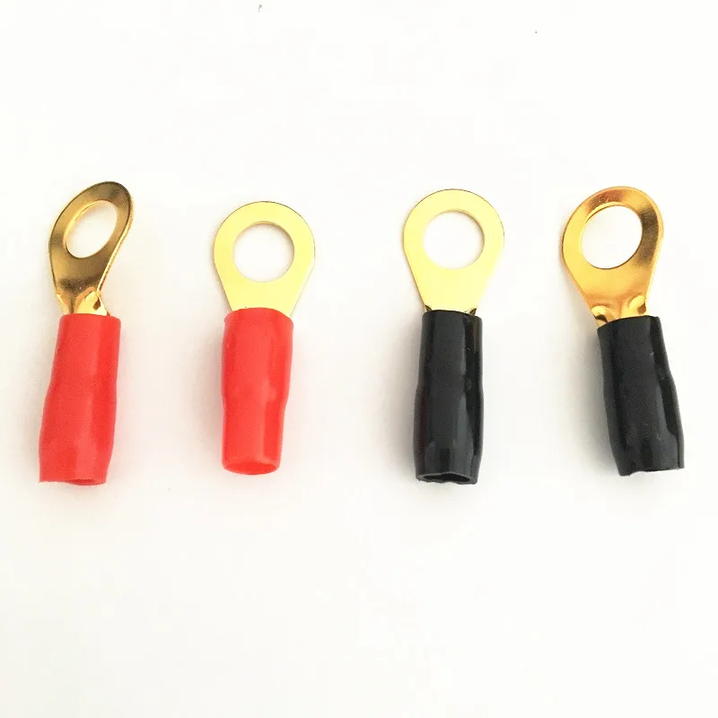 100pcs/lot Black Red Tube Insulated Golden Plated 8ga Ring Connector ...